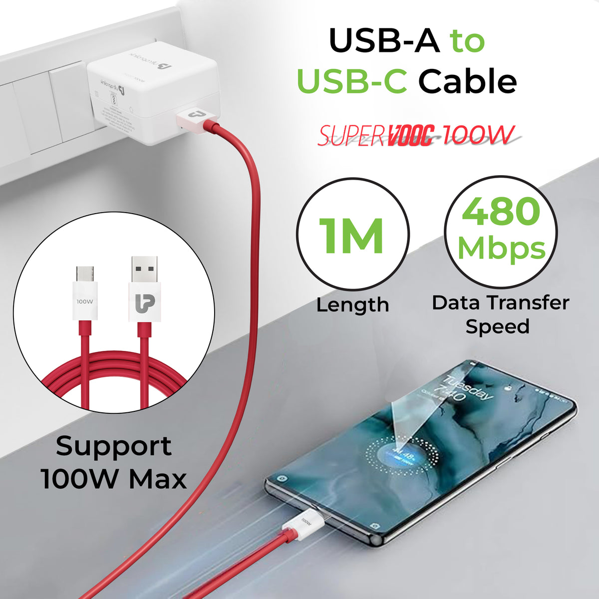 VoLo 100W SUPERVOOC Fast Charging Type C Cable UL1216RD-0100 – UltraProlink