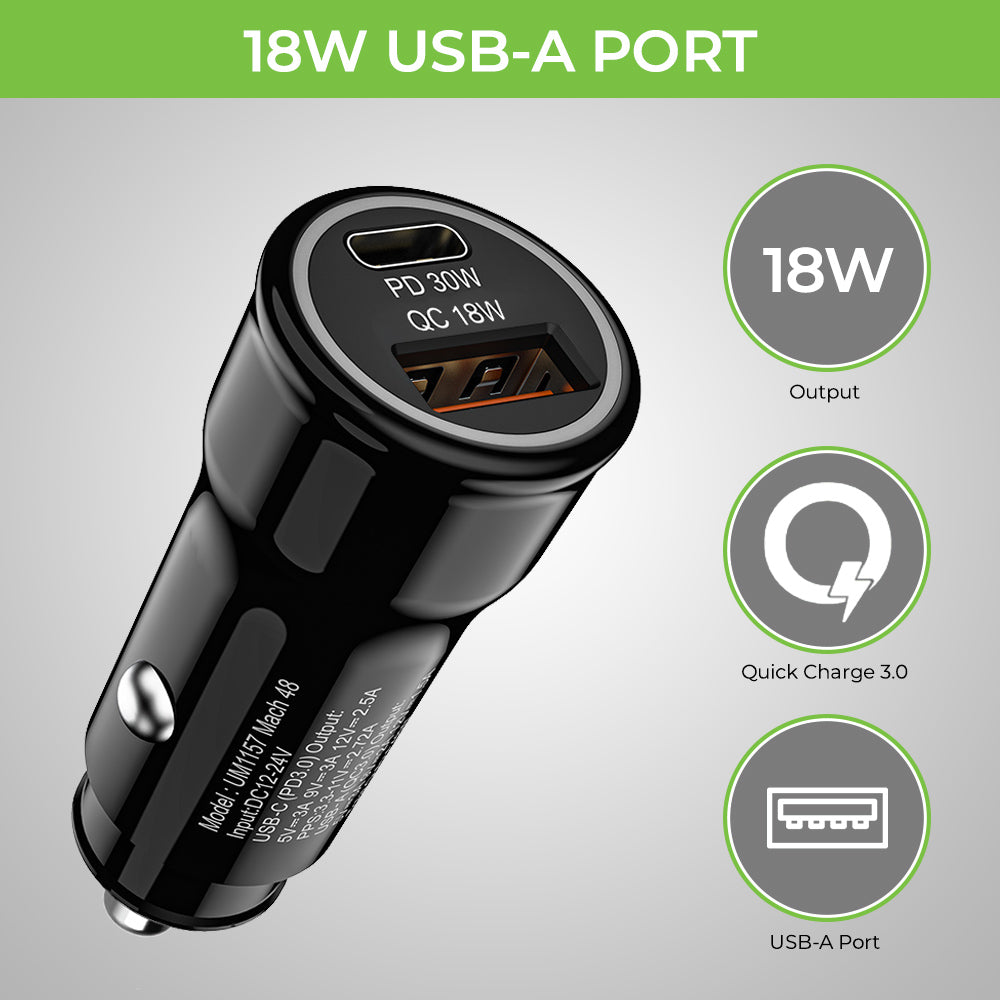 UltraProlink Mach 48 PD/QC3.0/PPS Car Charger (48W) with 1m C2C Cable
