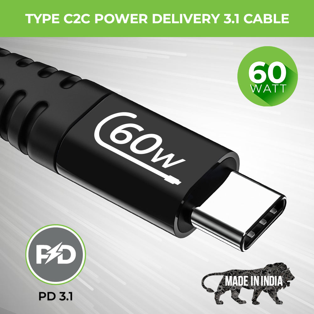 Zoom PD 60 USB-C to USB-C Power Delivery 3.1 Cable UL1162BLK-0150 ...