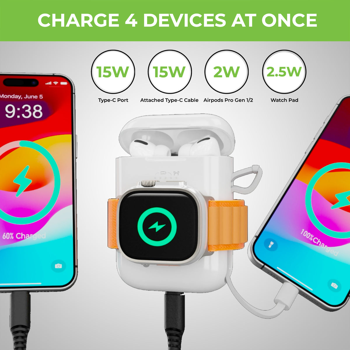 Juice-Up QuadPod 4-in-1 PowerBank for iPhone - Pods Pro - iWatch UM117 ...