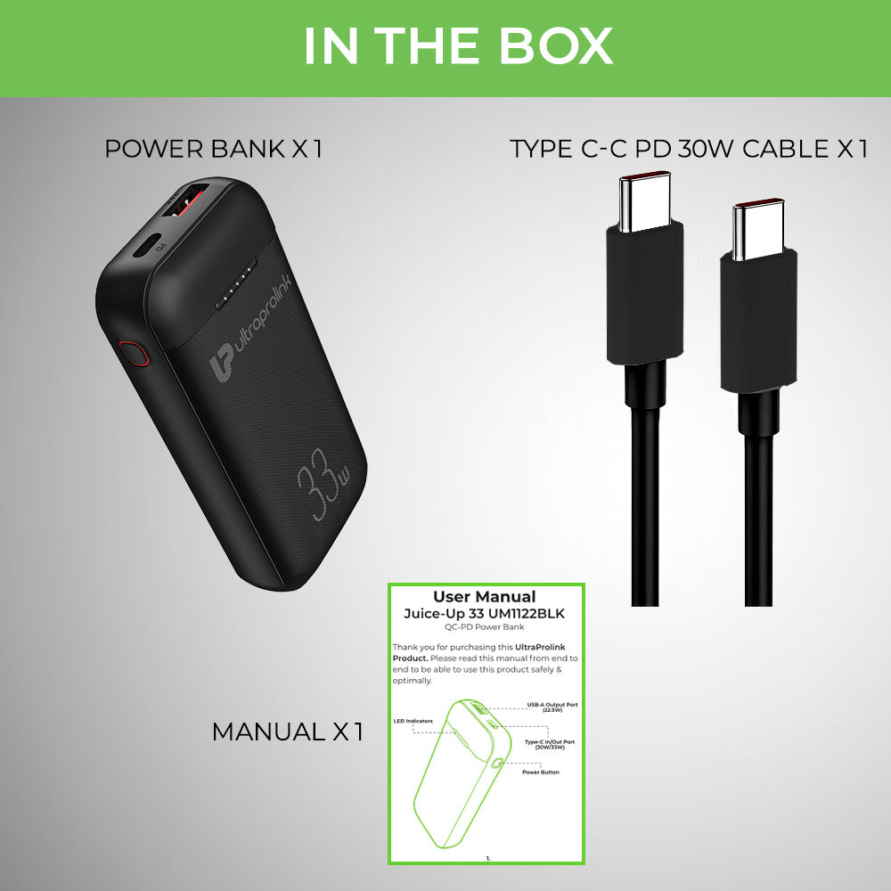 Juice-Up 33W/10,000 mAh Power Bank UM1122BLK – UltraProlink