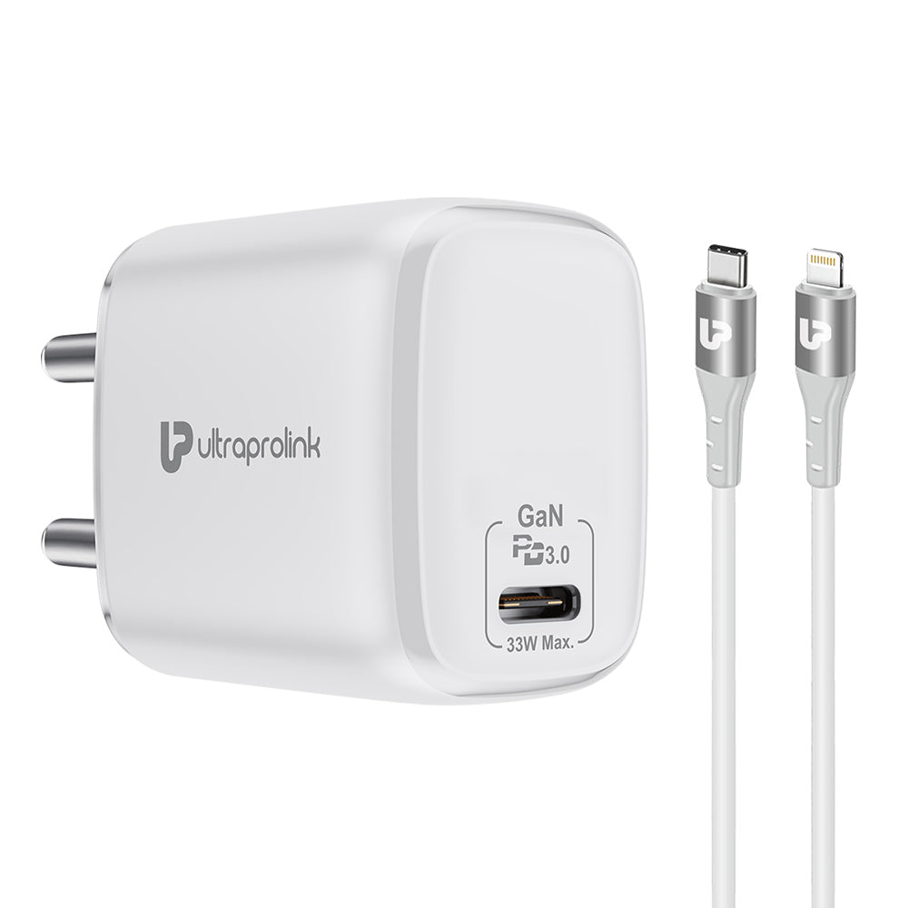 33W Power Delivery GaN charger with Type C port + C2L PD Cable (1m) UM ...