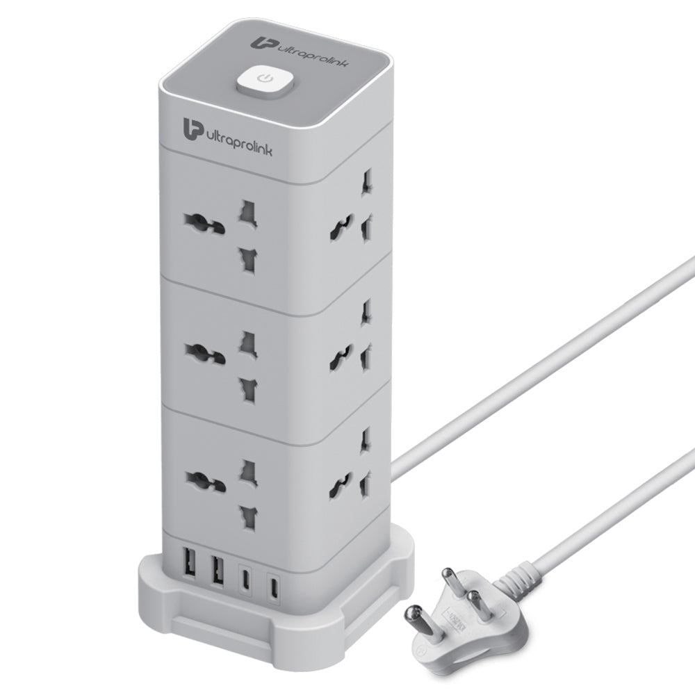 UltraProlink UM1190U Power Tower Surge Protector with 12 Sockets|2 USB