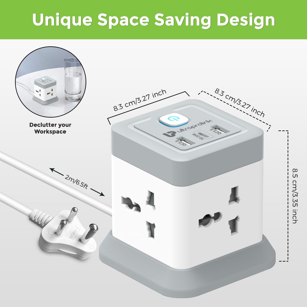 Power Qube Desktop Surge Protector with QC3.0 & 20W Power Delivery Por ...