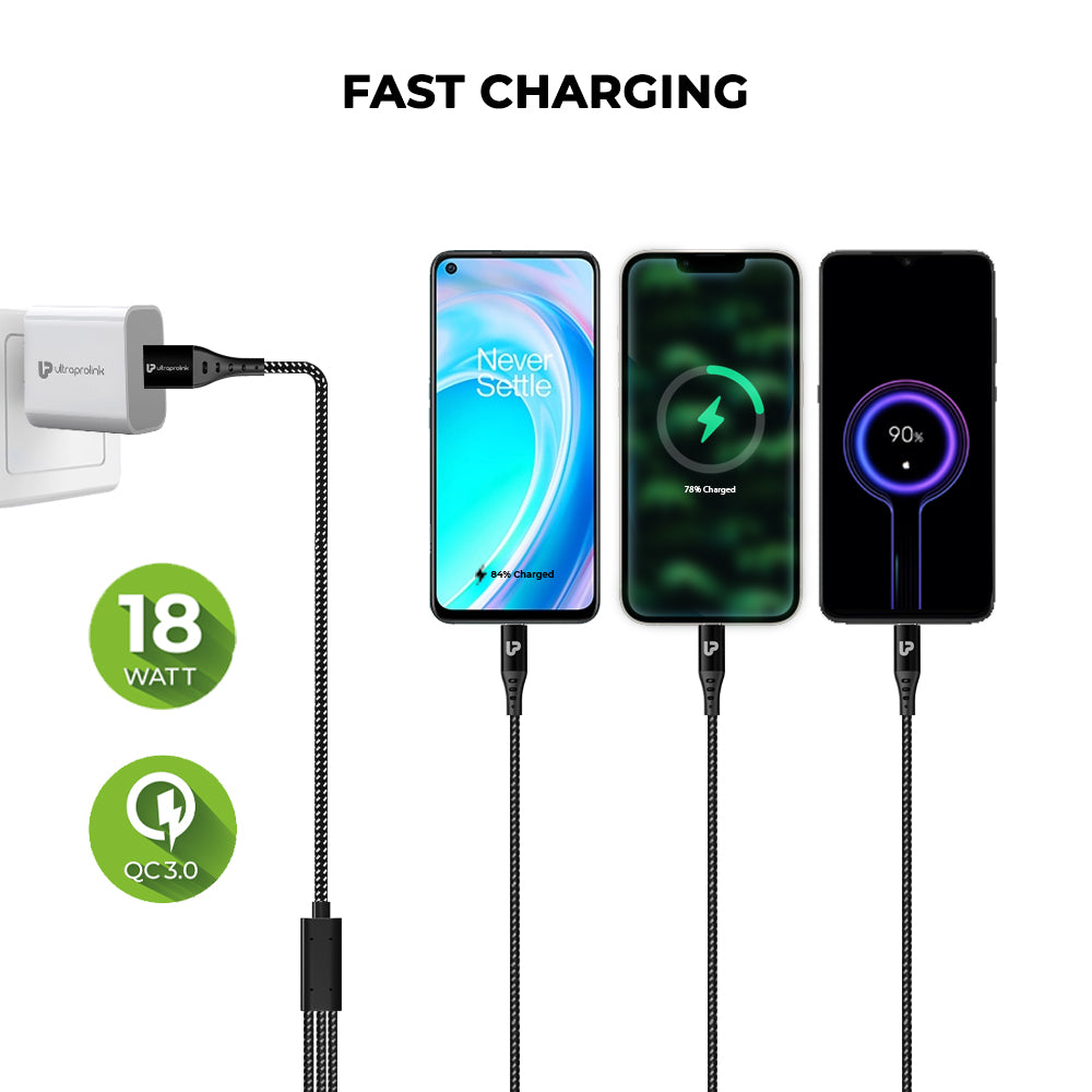 TrioLink 18 W 3in1 Fast Charging Cable (1.5m/Black) UL1098BLK-0150 ...