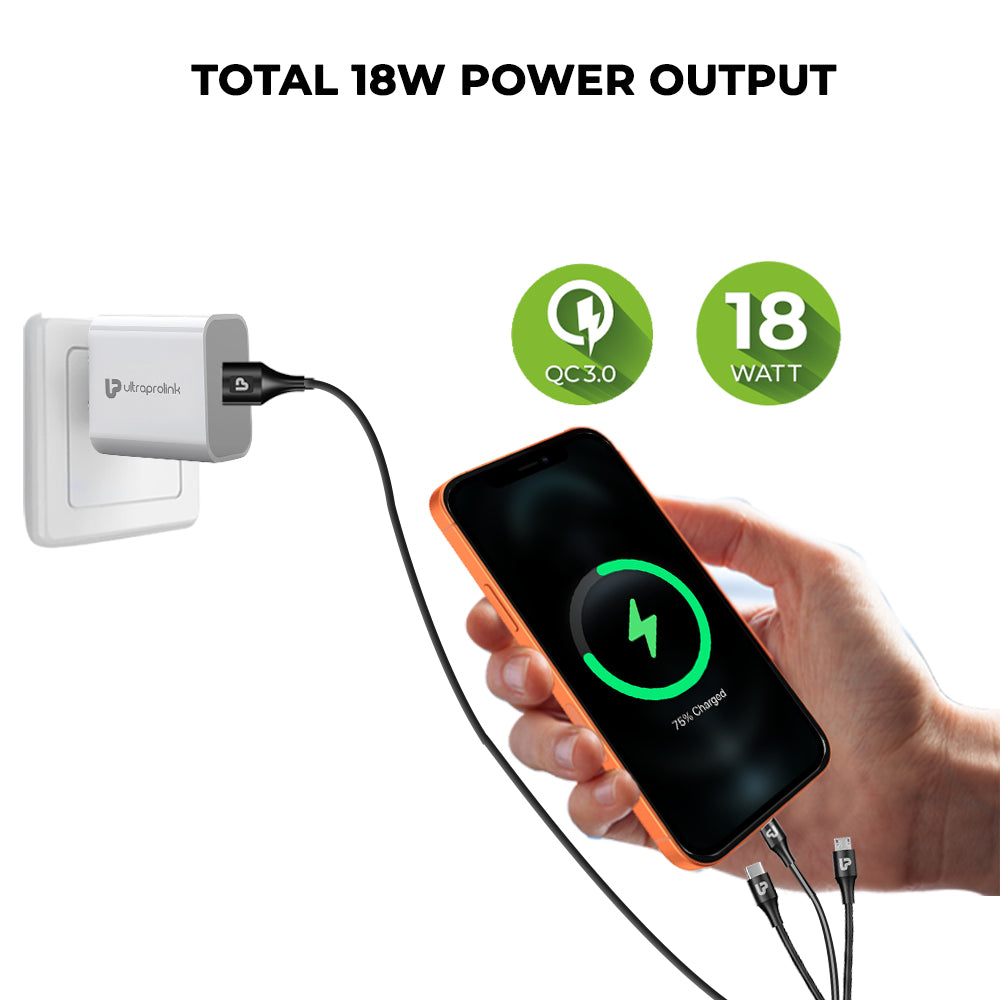 TrioLink Mini 18W 3 in 1 Fast Charging Cable (0.5m/Black) UL1099BLK-00 ...