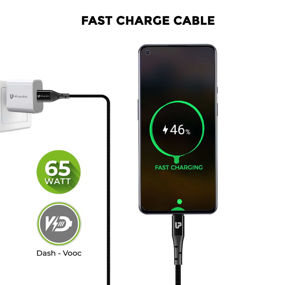 USB A- Type C Fast Charging Cable 1.5m Zoom 65W UL1097BLK-0150 ...