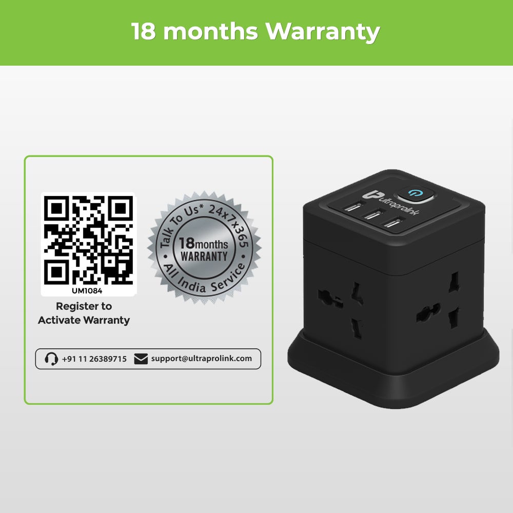 Power Qube Desktop Surge Protector with 3 USB Ports UM1084U – UltraProlink